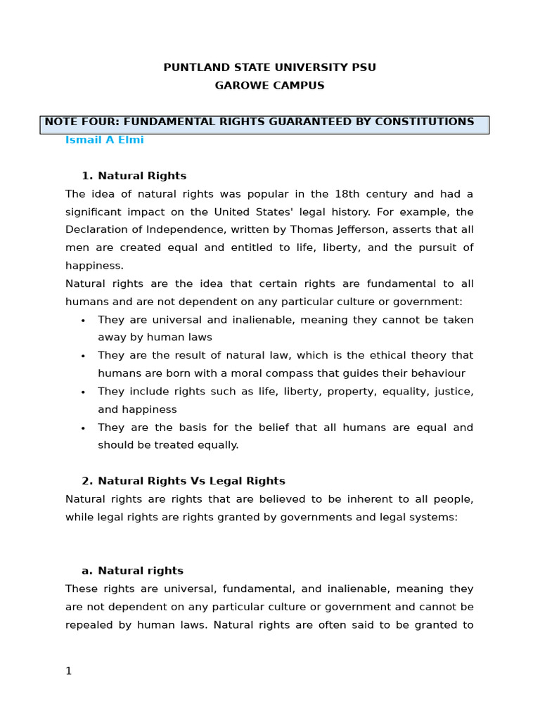 Note Four of Constitutional Law Course | PDF | Rights | Human Rights