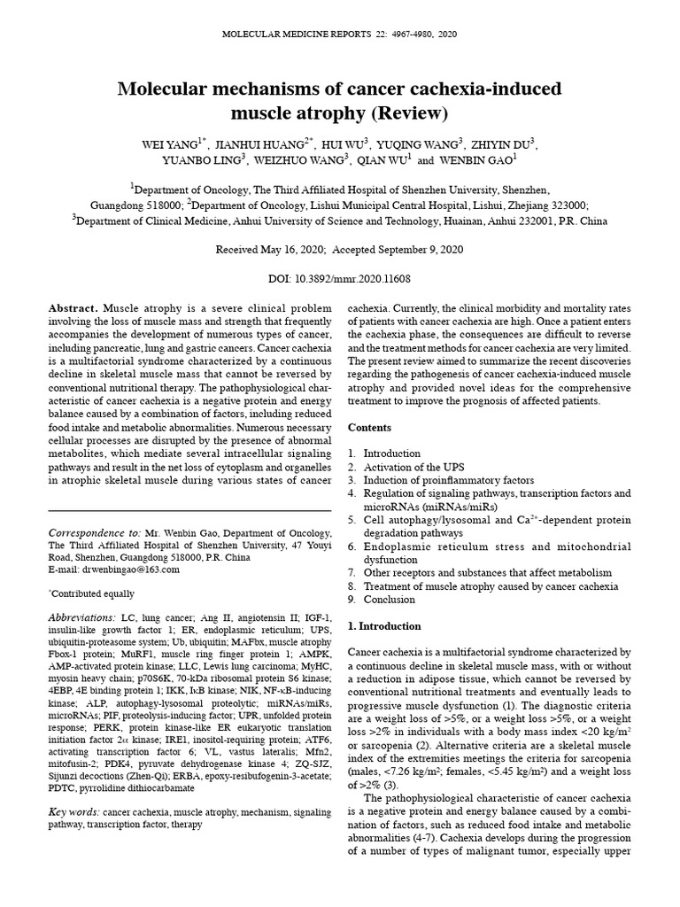 Molecular Mechanisms of Cancer Cachexia Induced Muscle Atrophy - Review ...