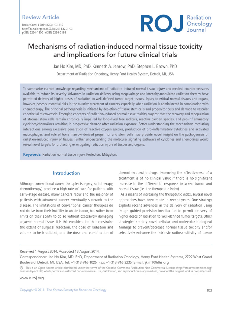 Mechanisms of Radiation-Induced Normal Tissue Toxicity and Implications ...