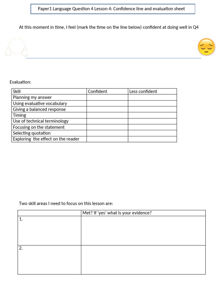 Confidence Line and Evaluation Sheet For Q4 L4 | PDF