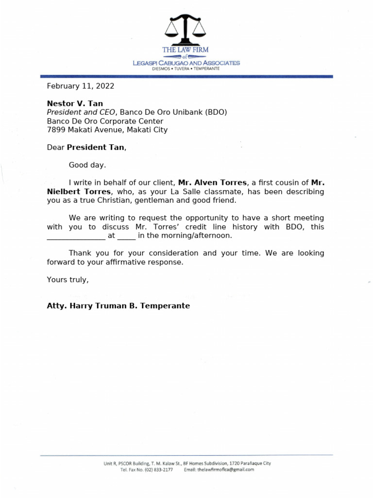 Torres Letter of Meeting with BDO | PDF