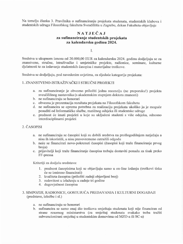Natjecaj Za Sufinanciranje Studentskih Projekata 2024 | PDF