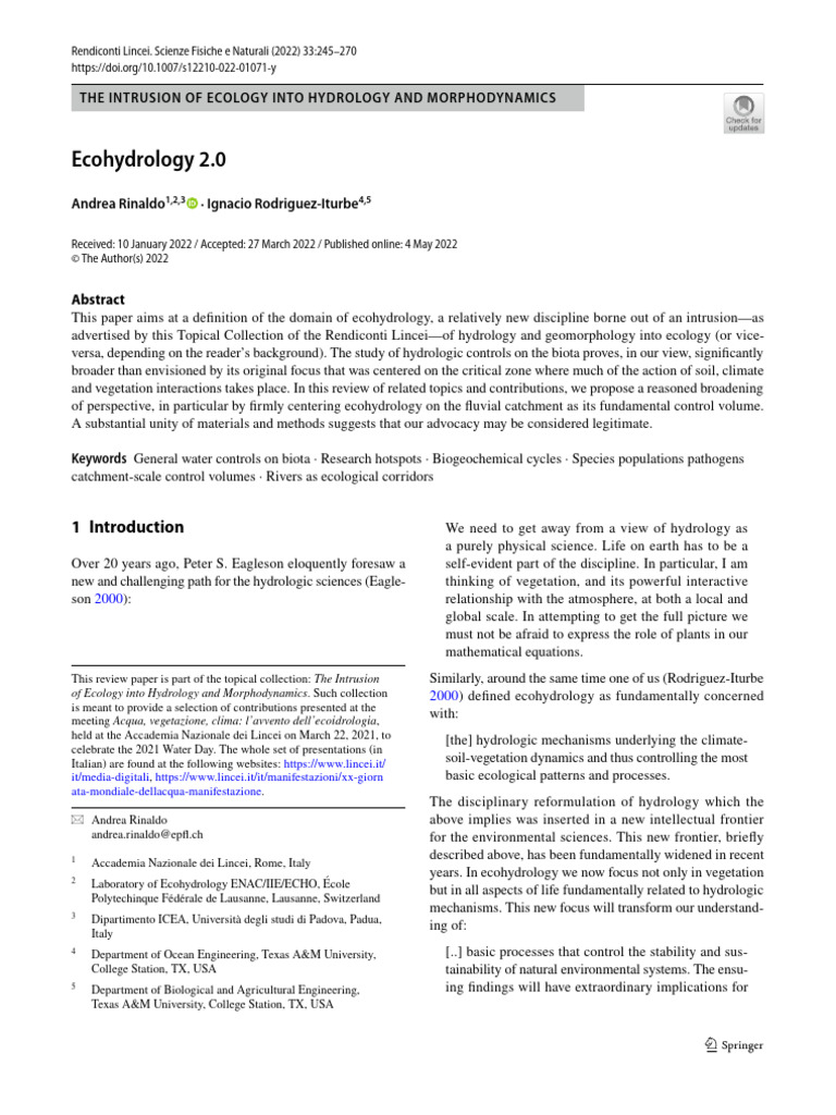 Rinaldo & Rodriguez (2022) Ecohydrology 2.0 | PDF | Ecology | Soil