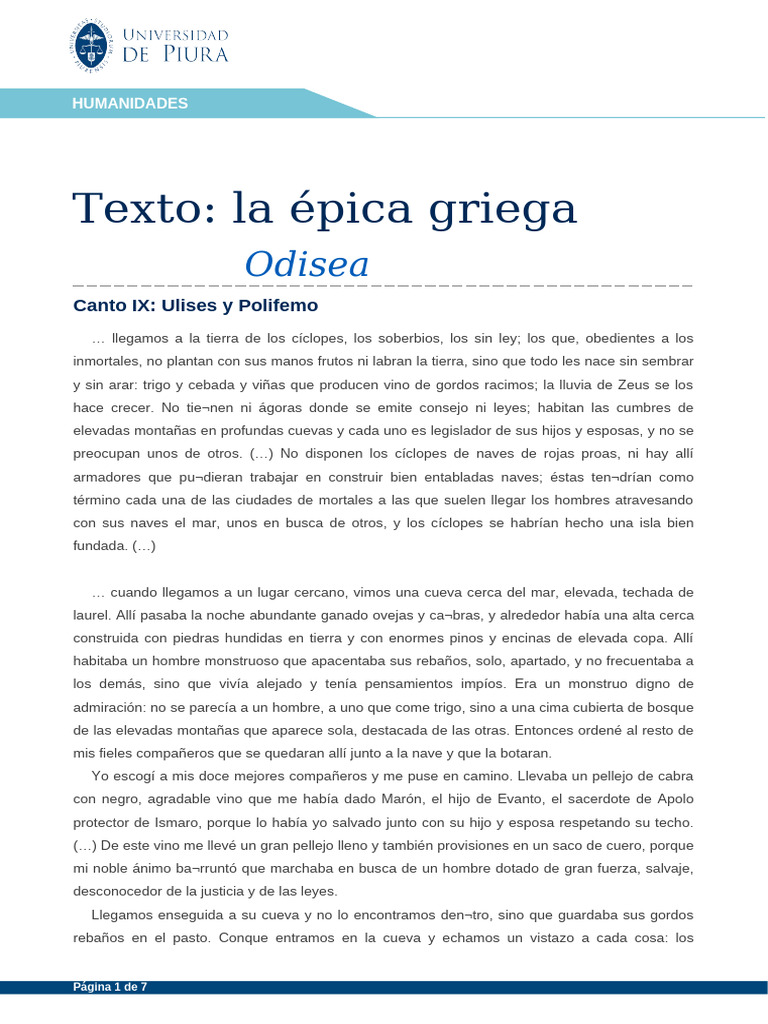 Ulises y el Cíclope Polifemo | PDF | Odiseo | Odisea