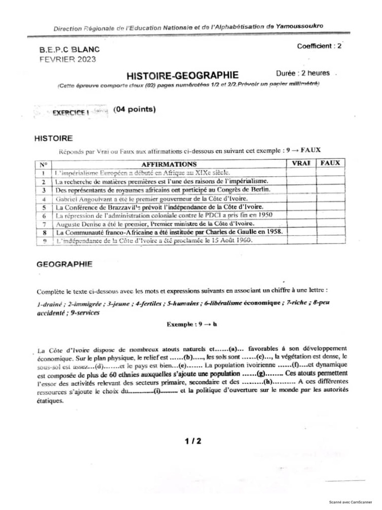 Bac Blanc 2023 HG+Corro Zone Inconnue | PDF