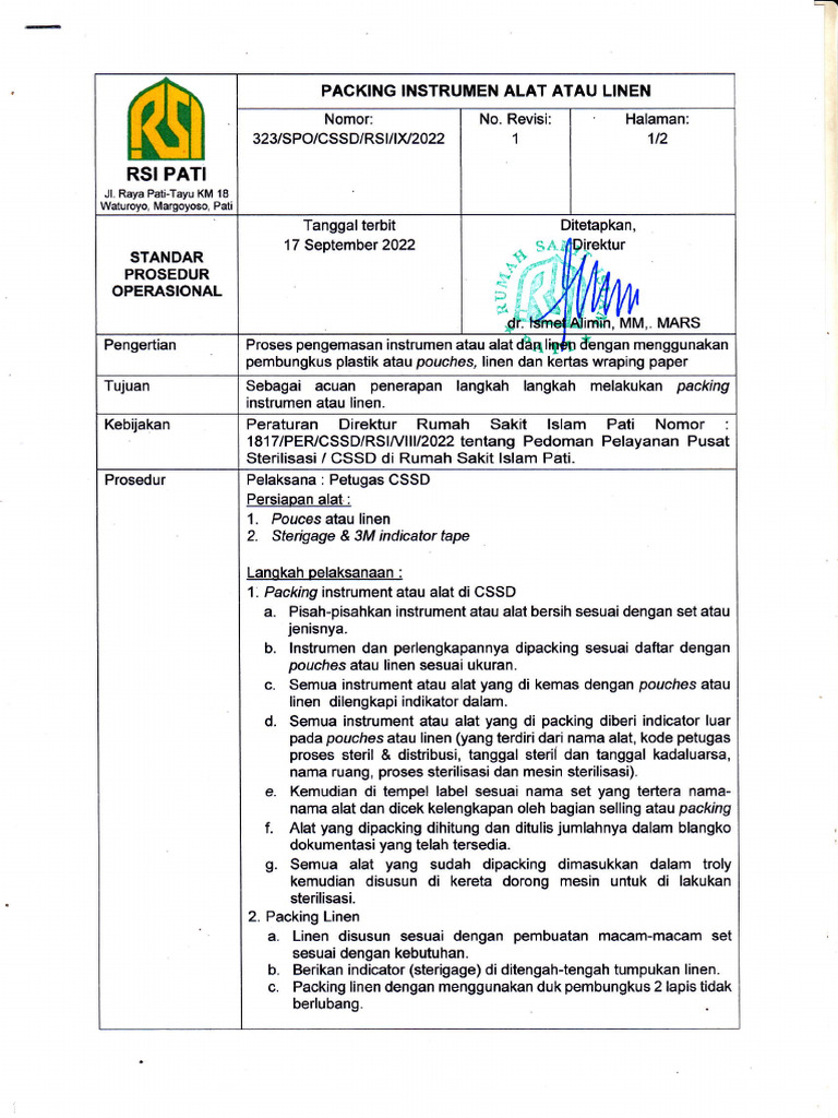 Spo Packing Instrumen Alat Dan Linen | PDF