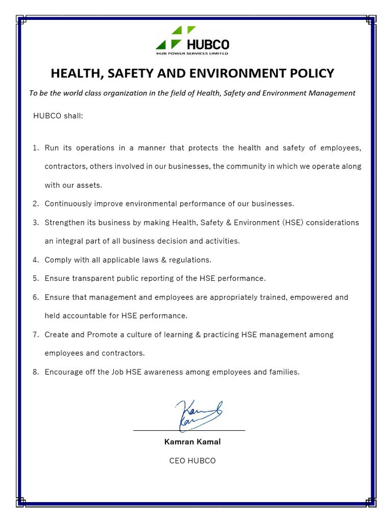 HUBCO HSE_POLICY | PDF