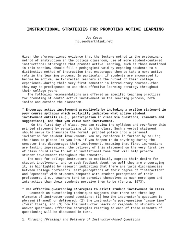 Active Learning Strategies 15 | PDF | Nonverbal Communication | Learning