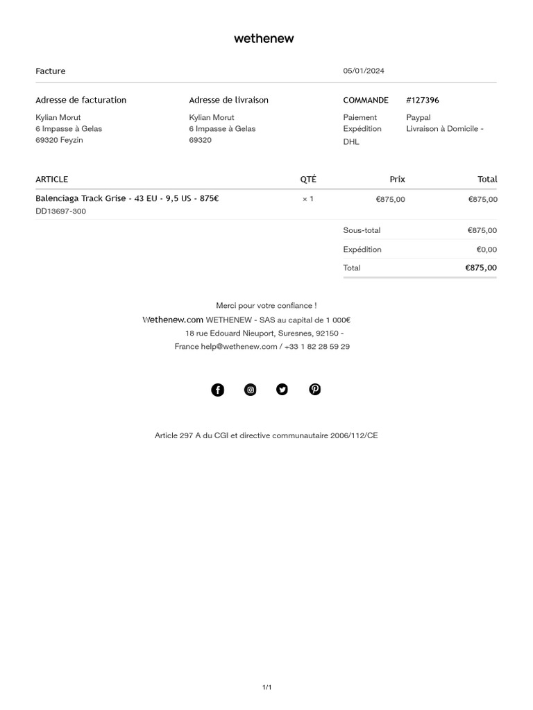 Facture Track Grise | PDF