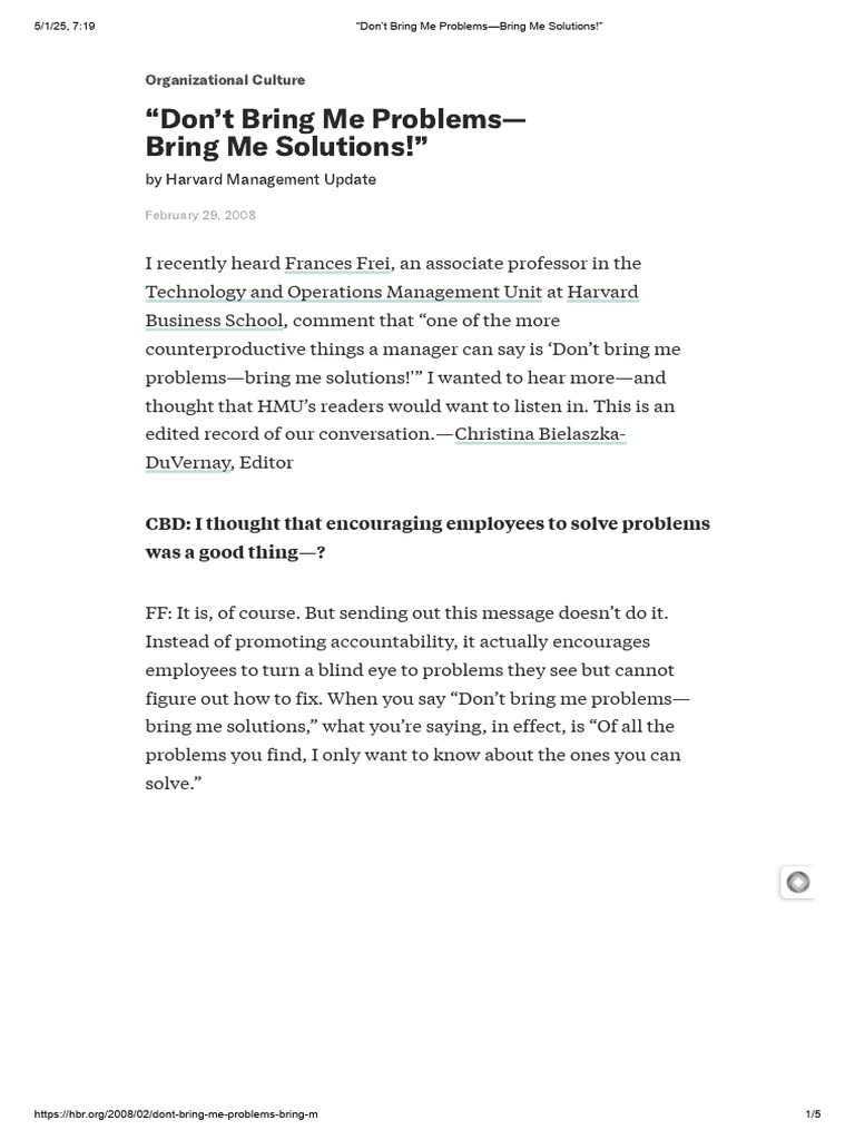 Rethinking "Bring Solutions, Not Problems" | PDF