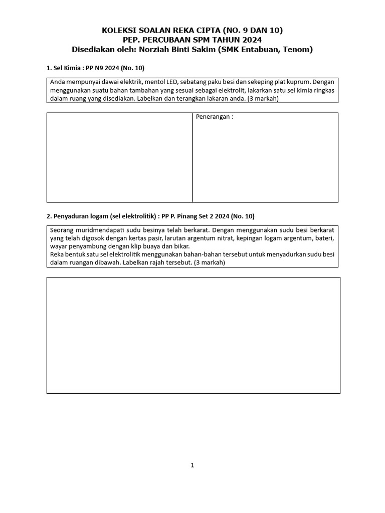 Koleksi Soalan Reka Cipta q9 q10 Pp Spm 2024 | PDF