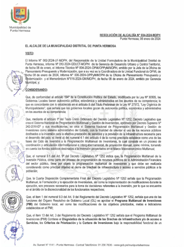 Resolucion de Alcaldia Nro 034 2024 MDPH | PDF