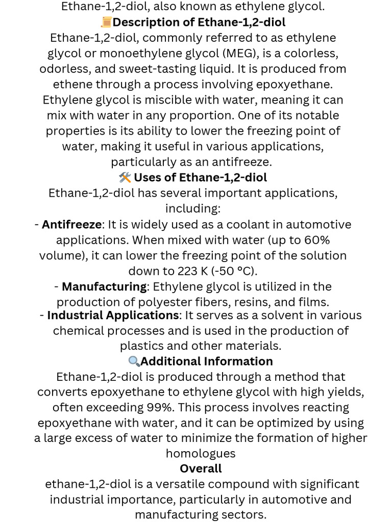 Ethane-1,2-Diol: Uses and Properties | PDF