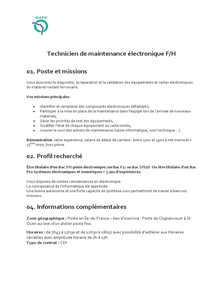 Technicien de Maintenance Électronique F/H | PDF