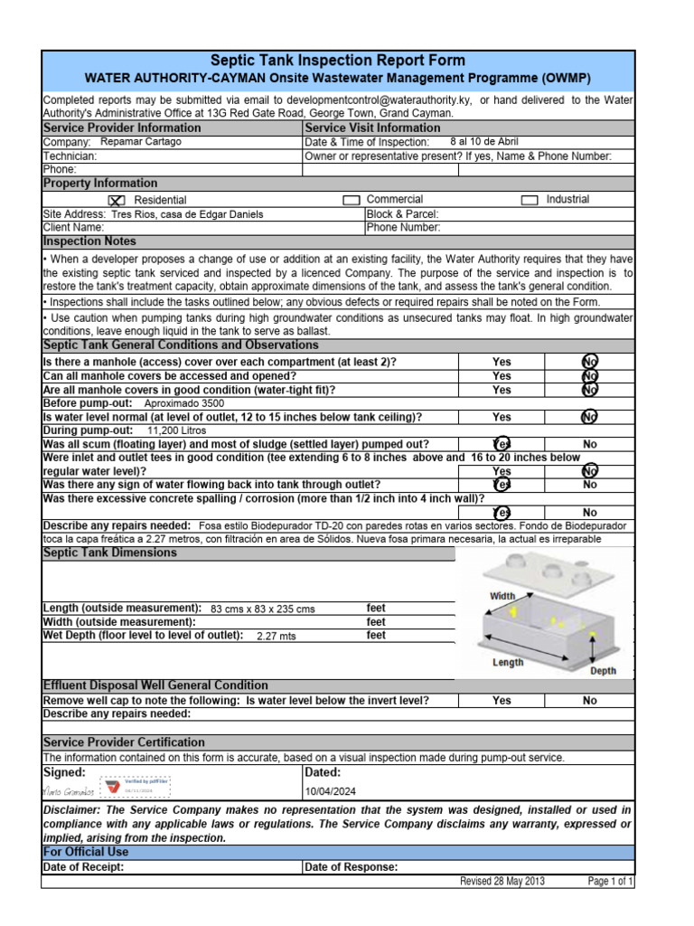 Septic Tank Inspection Report | PDF | Septic Tank | Water And The ...