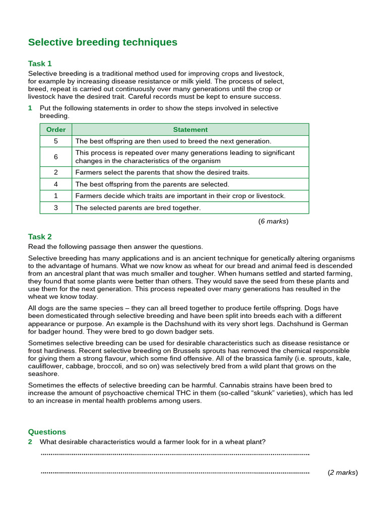 Selective Breeding Hw Pdf Selective Breeding Biology