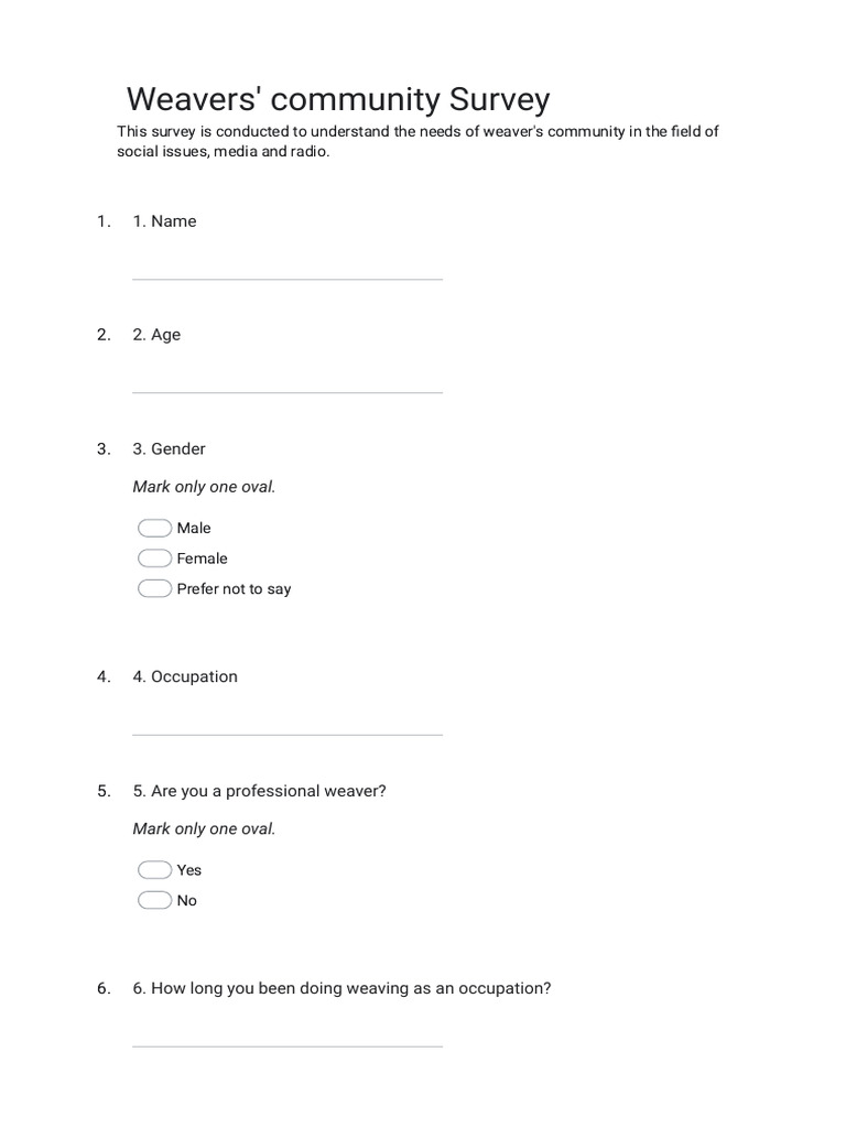 Weavers' Community Survey | PDF | Weaving | Textiles