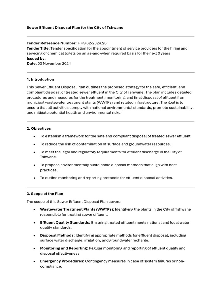 Sewer Effluent Disposal Plan | PDF | Effluent | Sewage Treatment