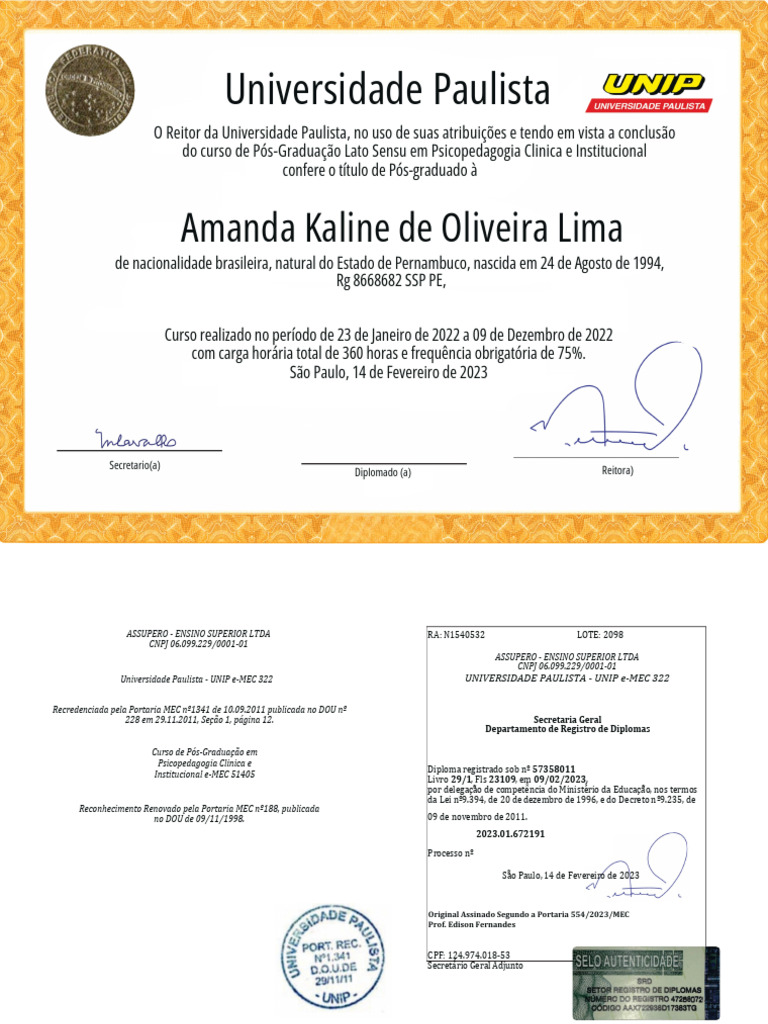 Carteirinha Estudante UNIP 2025 | PDF | Pós-graduação | Estágios ...