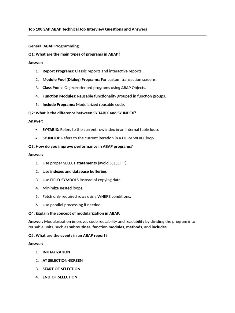 Top 100 SAP ABAP Technical Job Interview Questions and Answers | PDF | Class (Computer ...