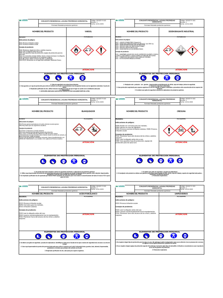 SGSST-F-015 Formato Rotulado Productos Quimicos | PDF | Corrosión