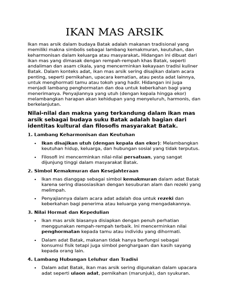 Filosofi Ikan Mas Arsik dalam Adat Batak | PDF