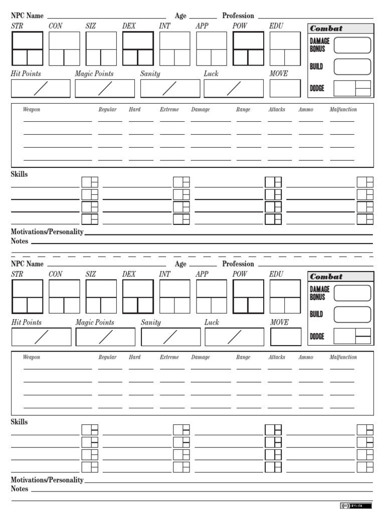 918106-COC7e NPC Sheet Mooks and MInorNPCs | PDF