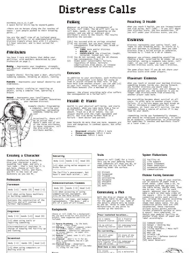 Distress Calls - Print Friendly | PDF