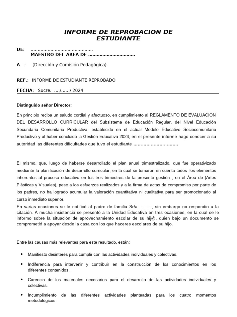 Informe de Reprobación Estudiantil 2024 | PDF | Aprendizaje