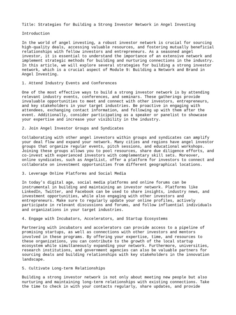 9.2 Strategies For Building A Strong Investor Network | PDF | Startup ...