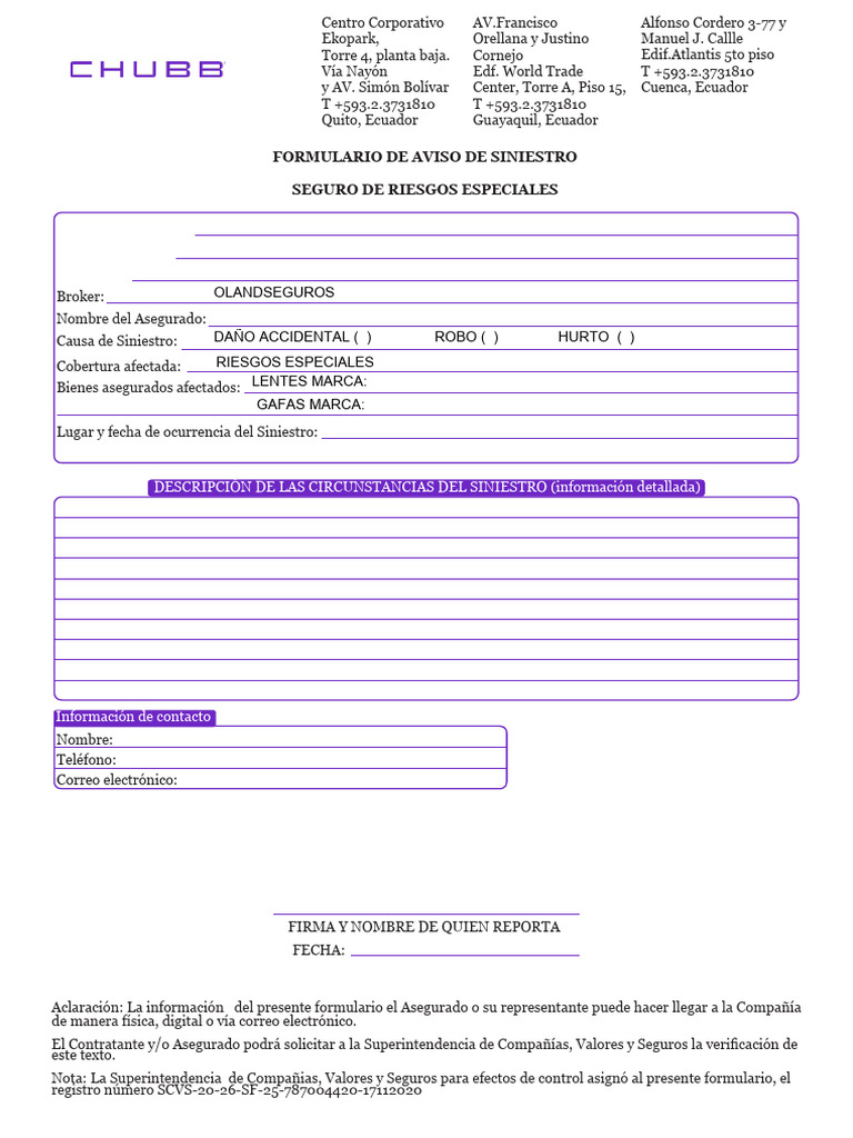 Aviso de Siniestro | PDF