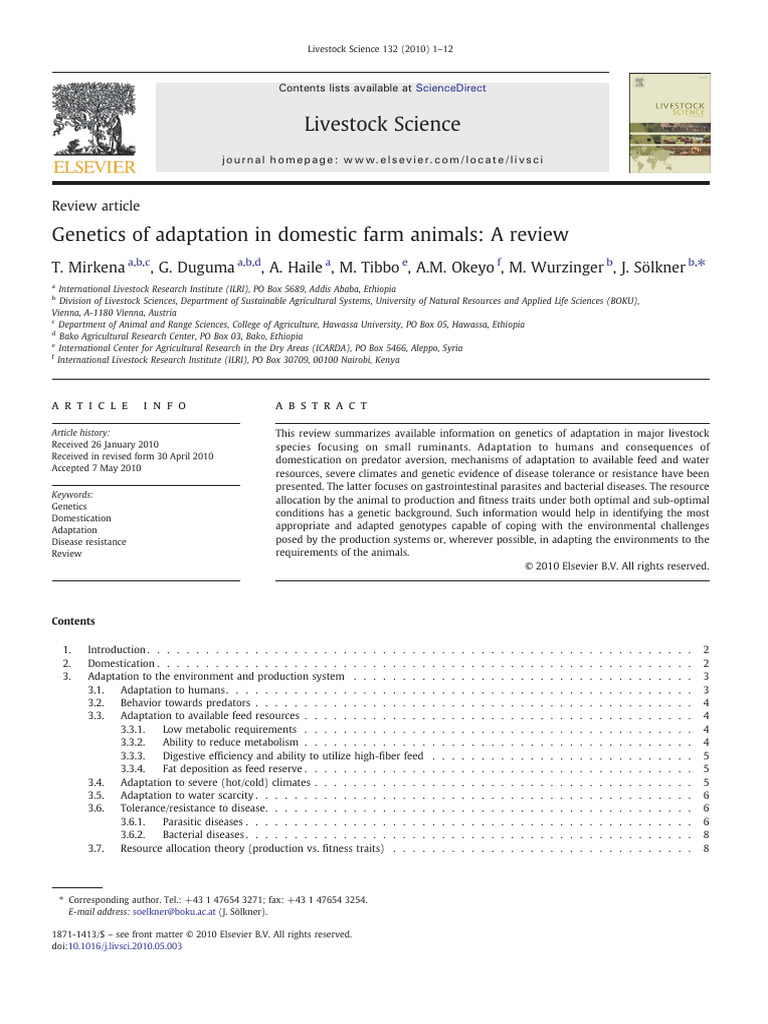 Genetics of Adaptation in Domestic Farm Animals. A Review | PDF | Sheep ...
