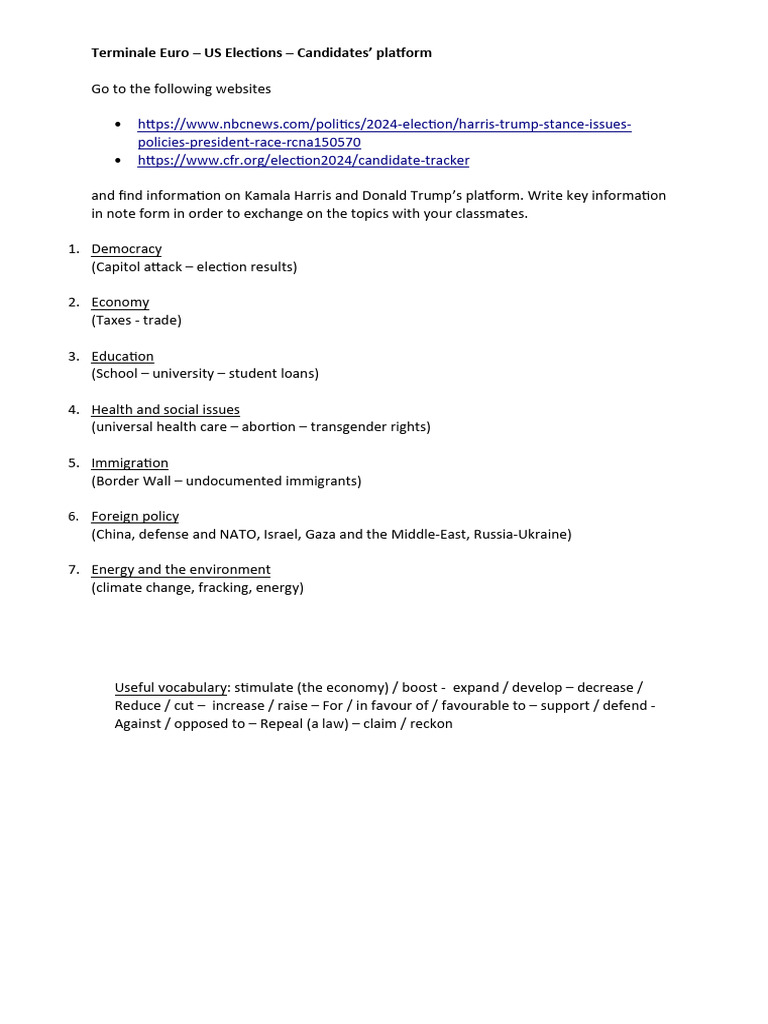 American Elections - Séance 5 - Worksheet | PDF