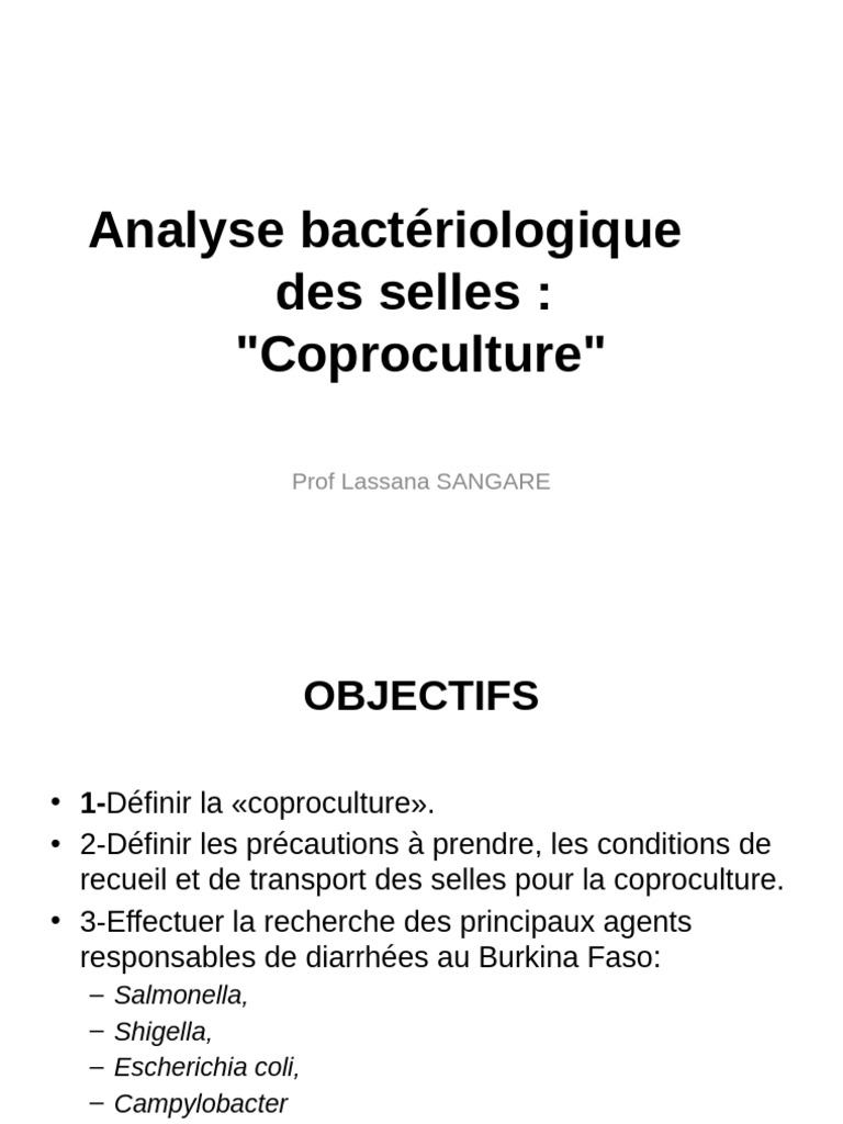 2-Coproculture - Analyse Bactériologique Des Selles - 2016 | PDF | Escherichia coli | Salmonelle