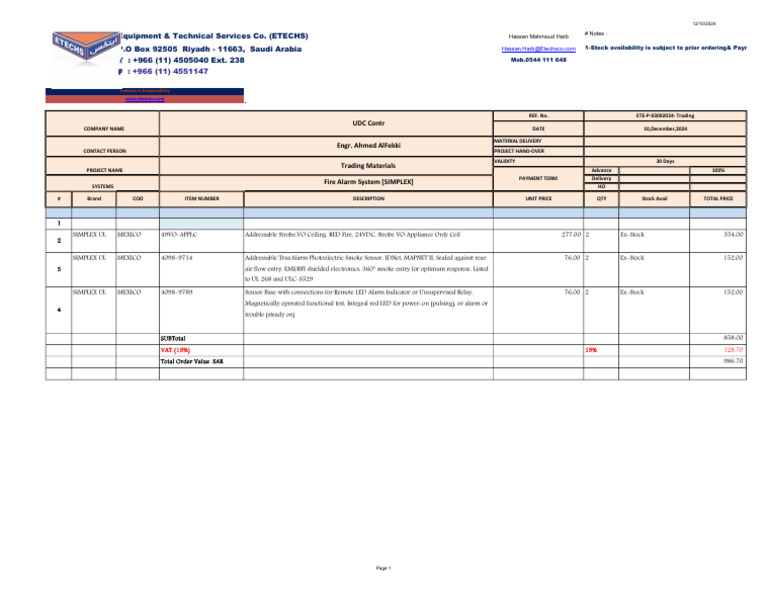 ETECHS Simplex Materials Offer | PDF | Electricity | Materials Science
