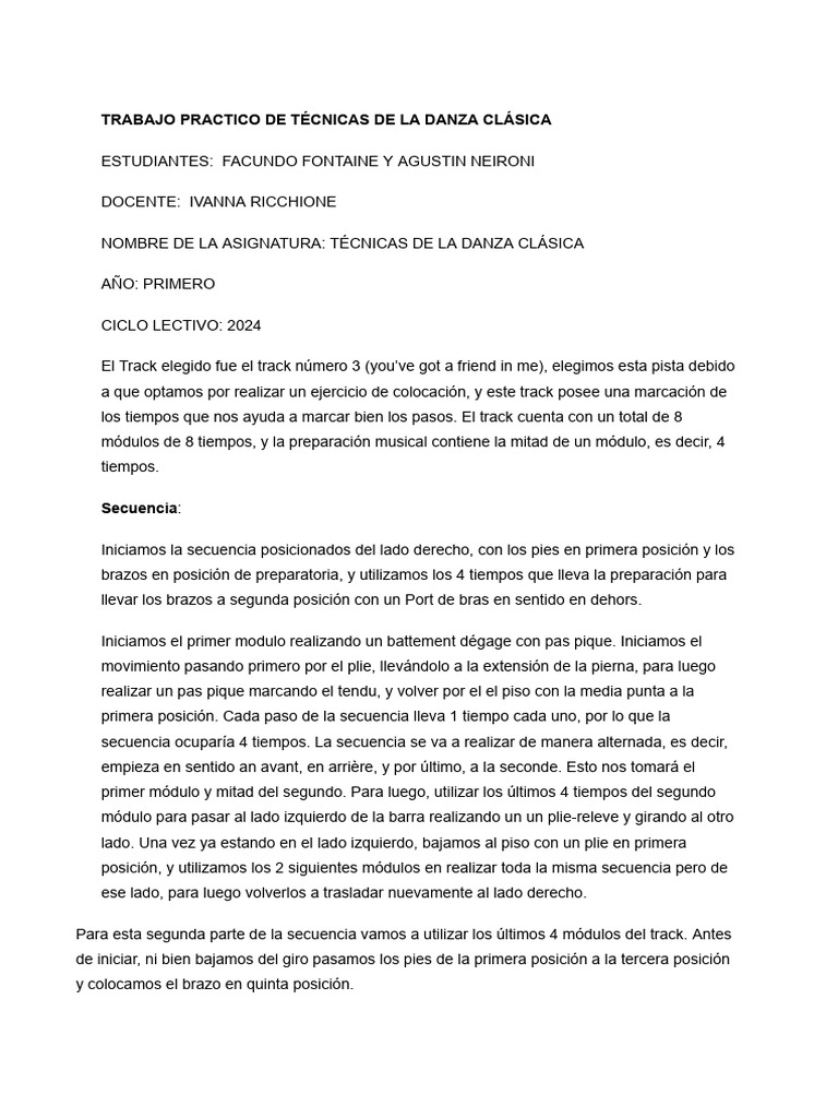 Tp. Danza Clásica Fontaine y Neironi | PDF