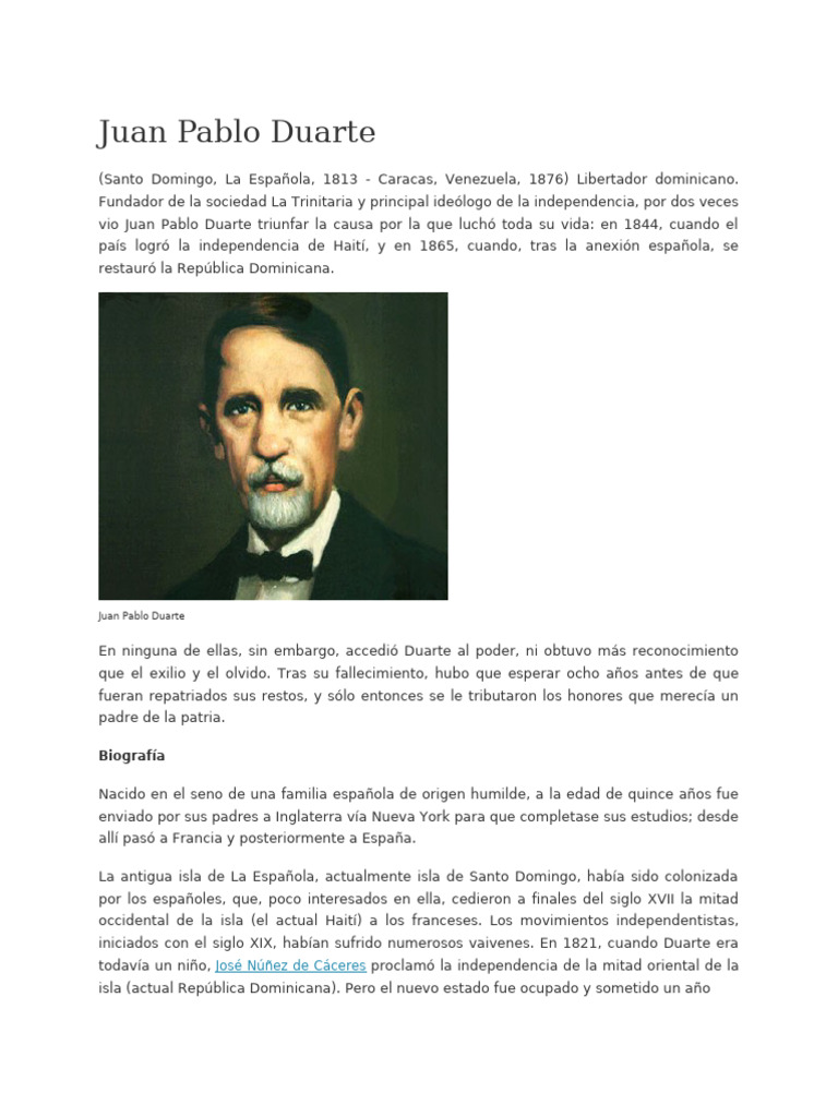 Juan Pablo Duarte: Libertador Dominicano | PDF | República Dominicana