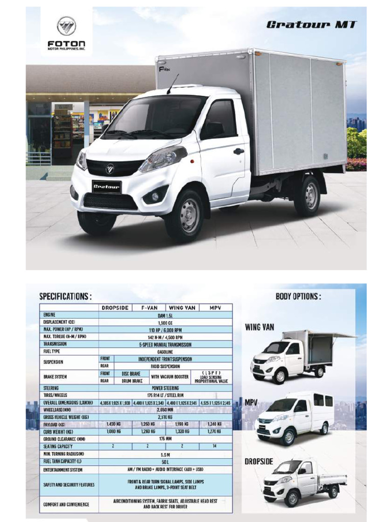 Foton Gratour MT Specs | PDF