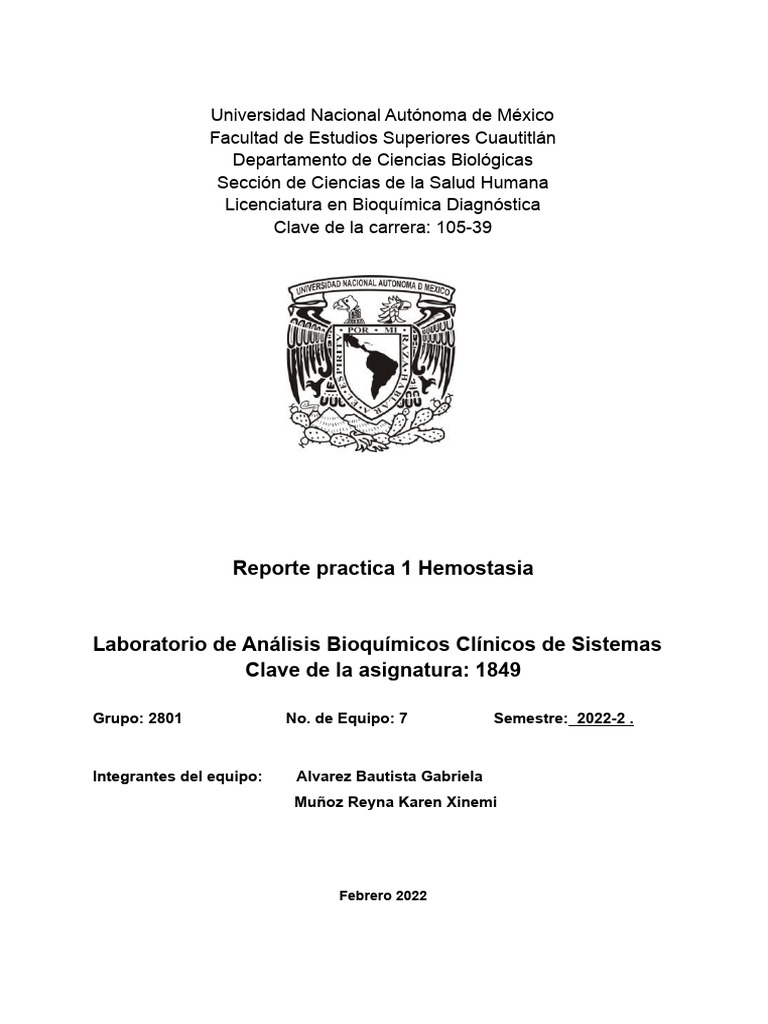 Editado - Reporte: Hemostasia Eq7 | PDF | Plaqueta | Coagulación