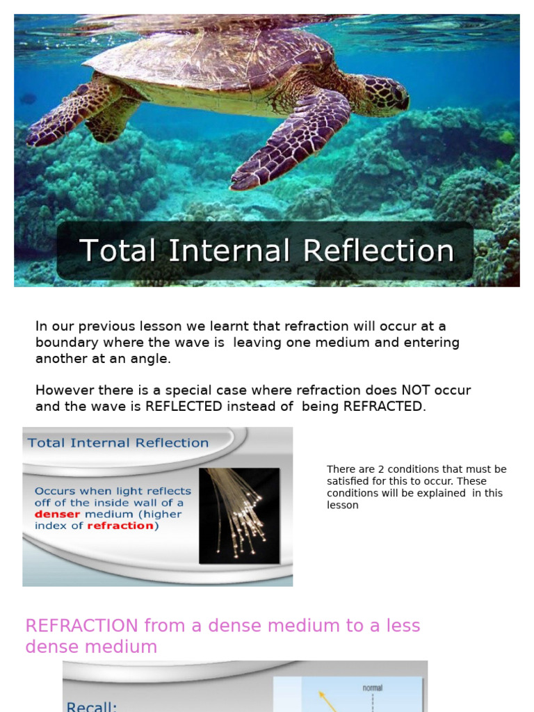 Total Internal Reflection | PDF | Refraction | Refractive Index