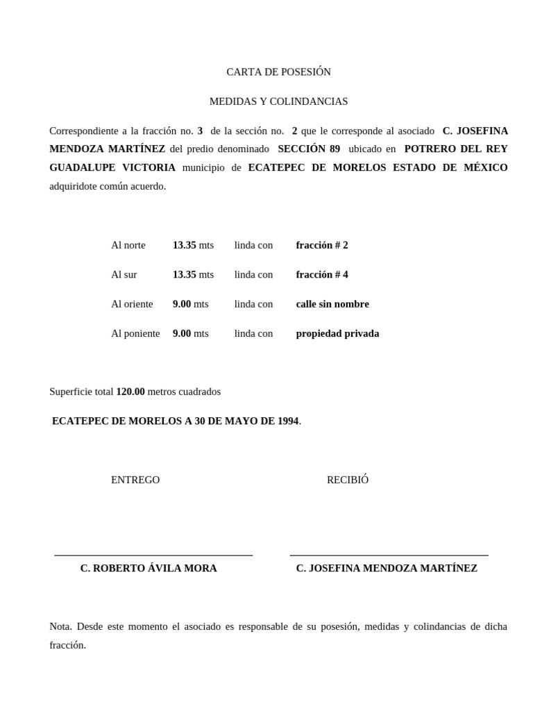 Carta de Posesión | PDF