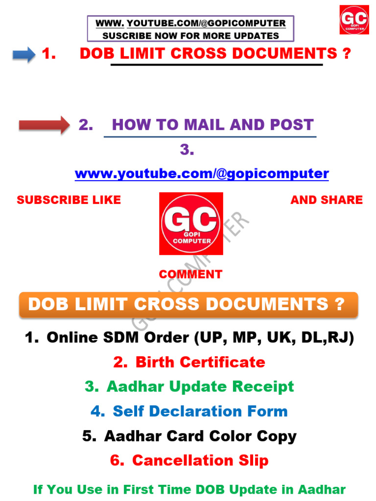 Aadhar DOB Limit Cross Update Guide | PDF