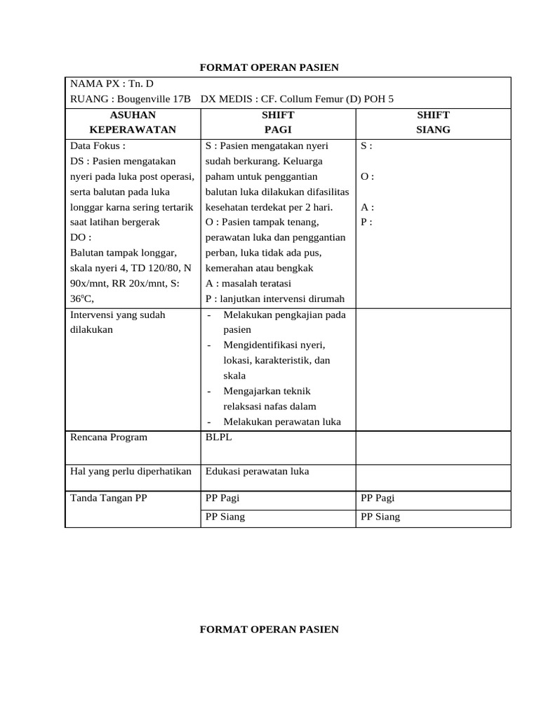 Format Operan Pasien | PDF