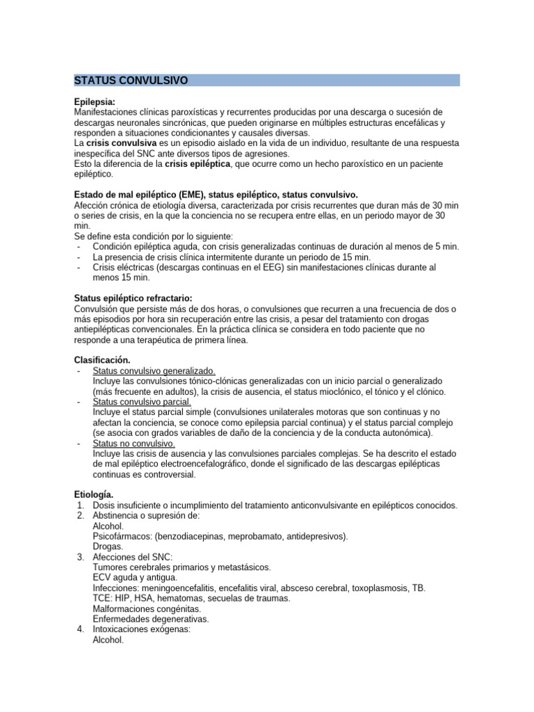 Status Convulsivo | PDF | Epilepsia | Enfermedades y trastornos