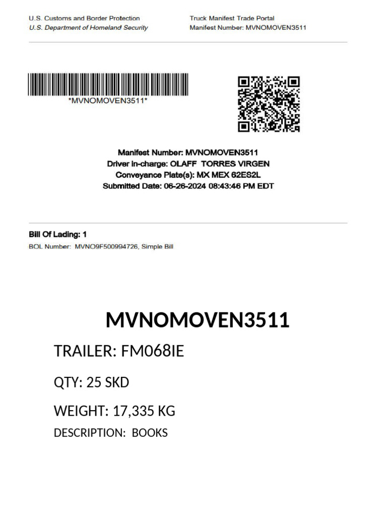 MANIFIESTO EQUIPO FM068IE OLAF U127 | PDF