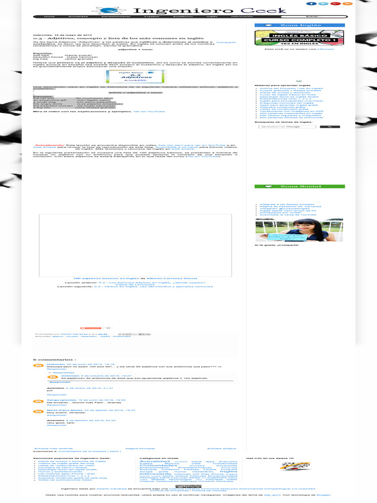 0.3 - Adjetivos, Concepto y Lista de Los Más Comunes en Inglés - Igeek | PDF | Youtube | Yo pad