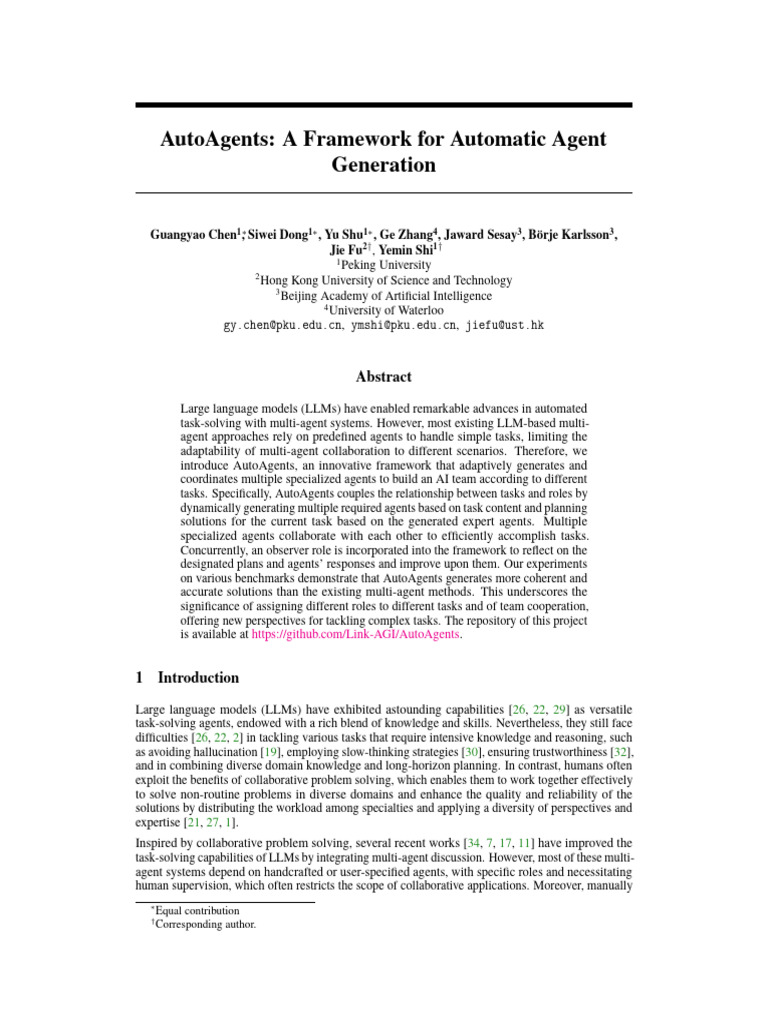 Autoagents: A Framework For Automatic Agent Generation | PDF ...