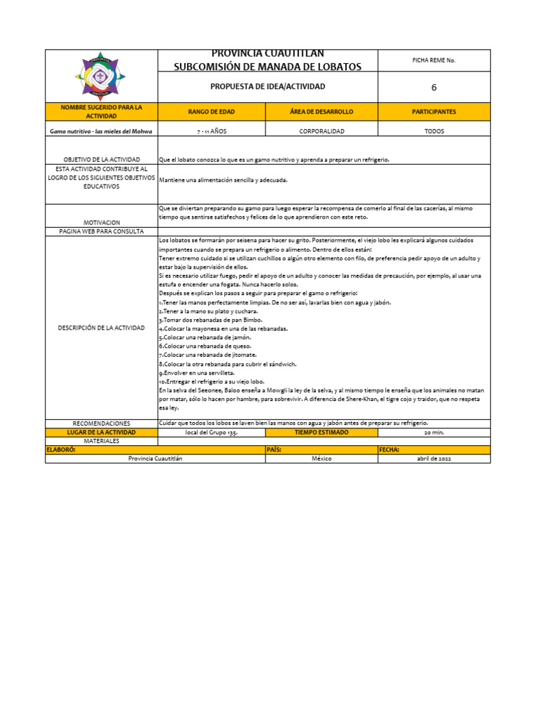 Ficha Reme 6 - Gamo Nutritivo - Tovalito 2022 | PDF