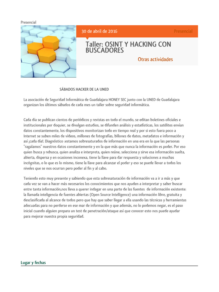 Taller - OSINT Y HACKING CON BUSCADORES | PDF | Información | Edad de ...