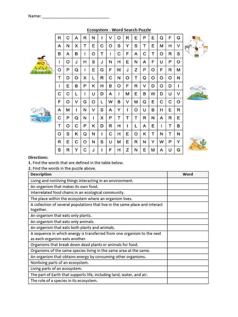 Ecosystems - Word Search Puzzle | PDF | Ecosystem | Foods